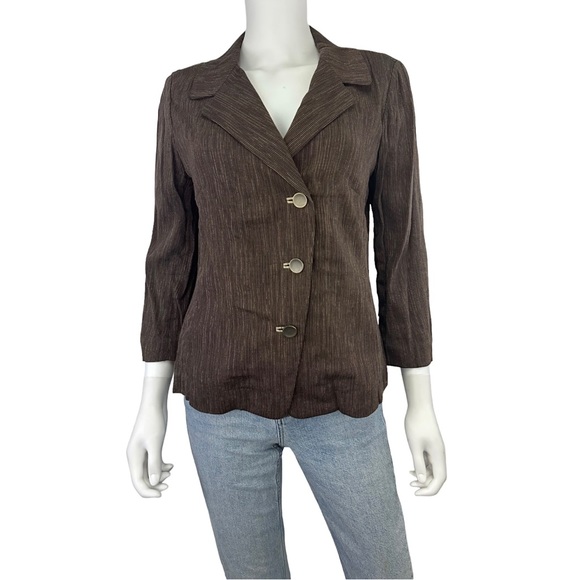 Yansi Fugel | Jackets & Coats | Yansi Fugal Brown Linen Blend Pinstripe ...